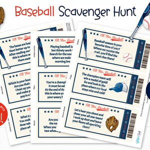 Fun Baseball Scavenger Hunt Clue Cards for Kids Birthday or Christmas ...
