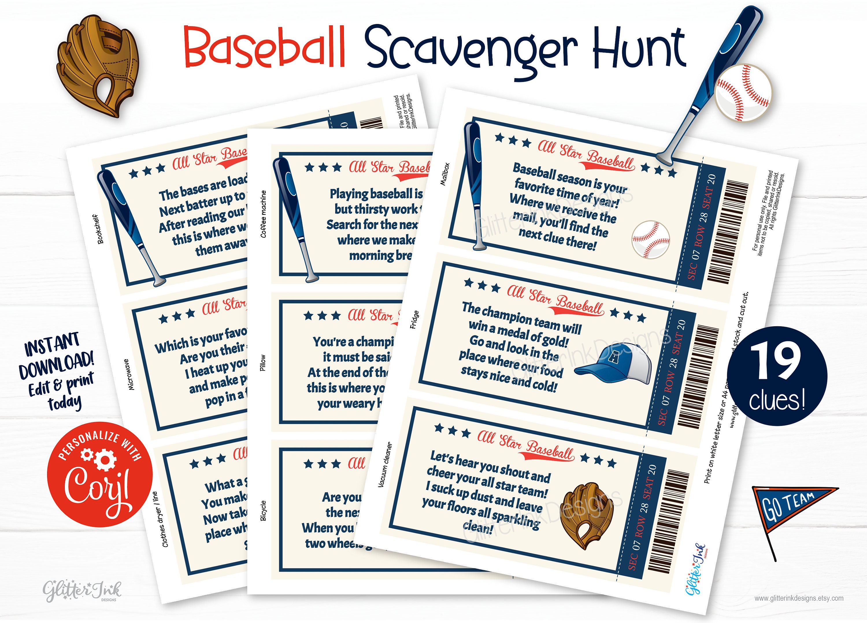 Fun Baseball Scavenger Hunt Clue Cards for Kids Birthday or Christmas ...