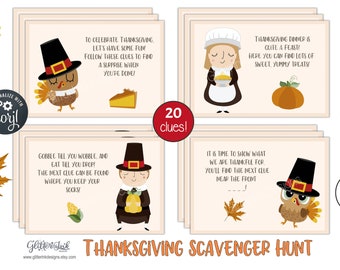 Thanksgiving Scavenger Hunt Clue Cards / Thanksgiving Treasure - Etsy