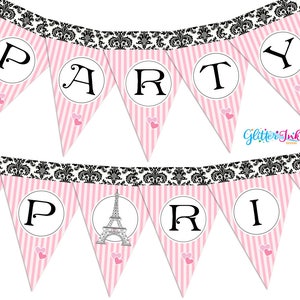 Paris Party Printable Banner / French Themed Birthday Decor / Party in ...