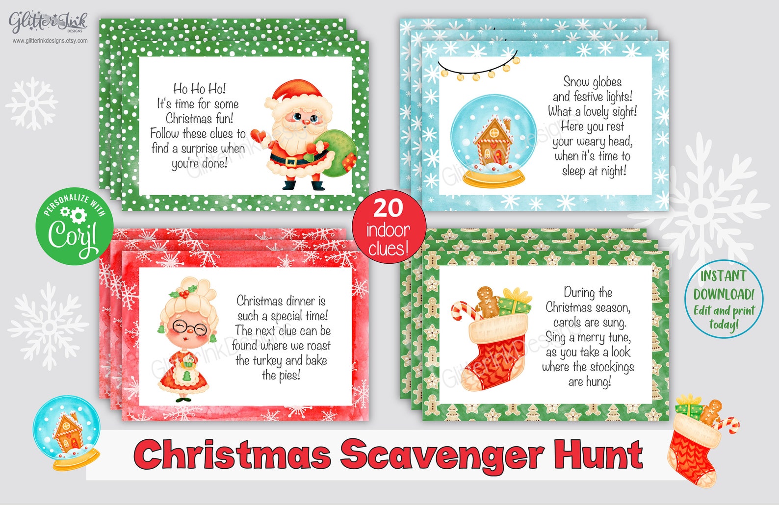 Christmas Scavenger Hunt Clue Cards / Christmas Kids Treasure - Etsy