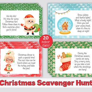 Christmas Scavenger Hunt Clue Cards / Christmas Kids Treasure Hunt ...