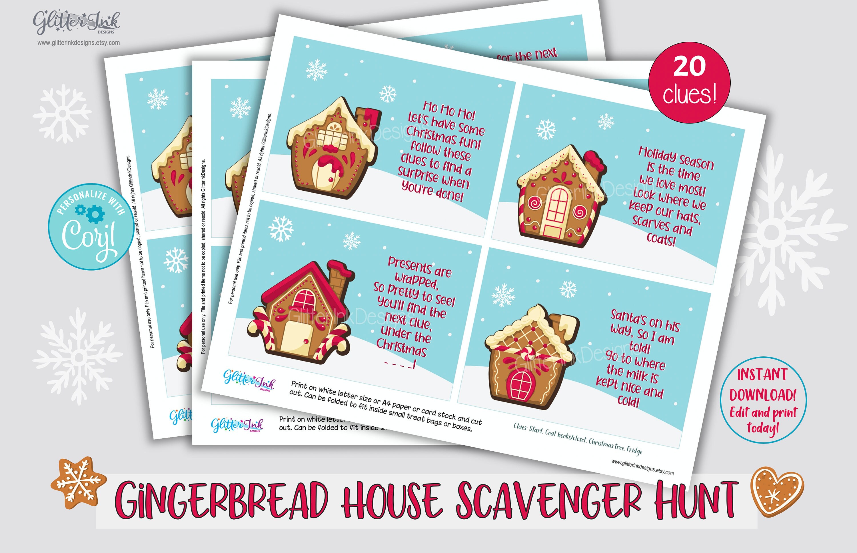 Gingerbread House Christmas Scavenger Hunt Clue Cards, Printable ...