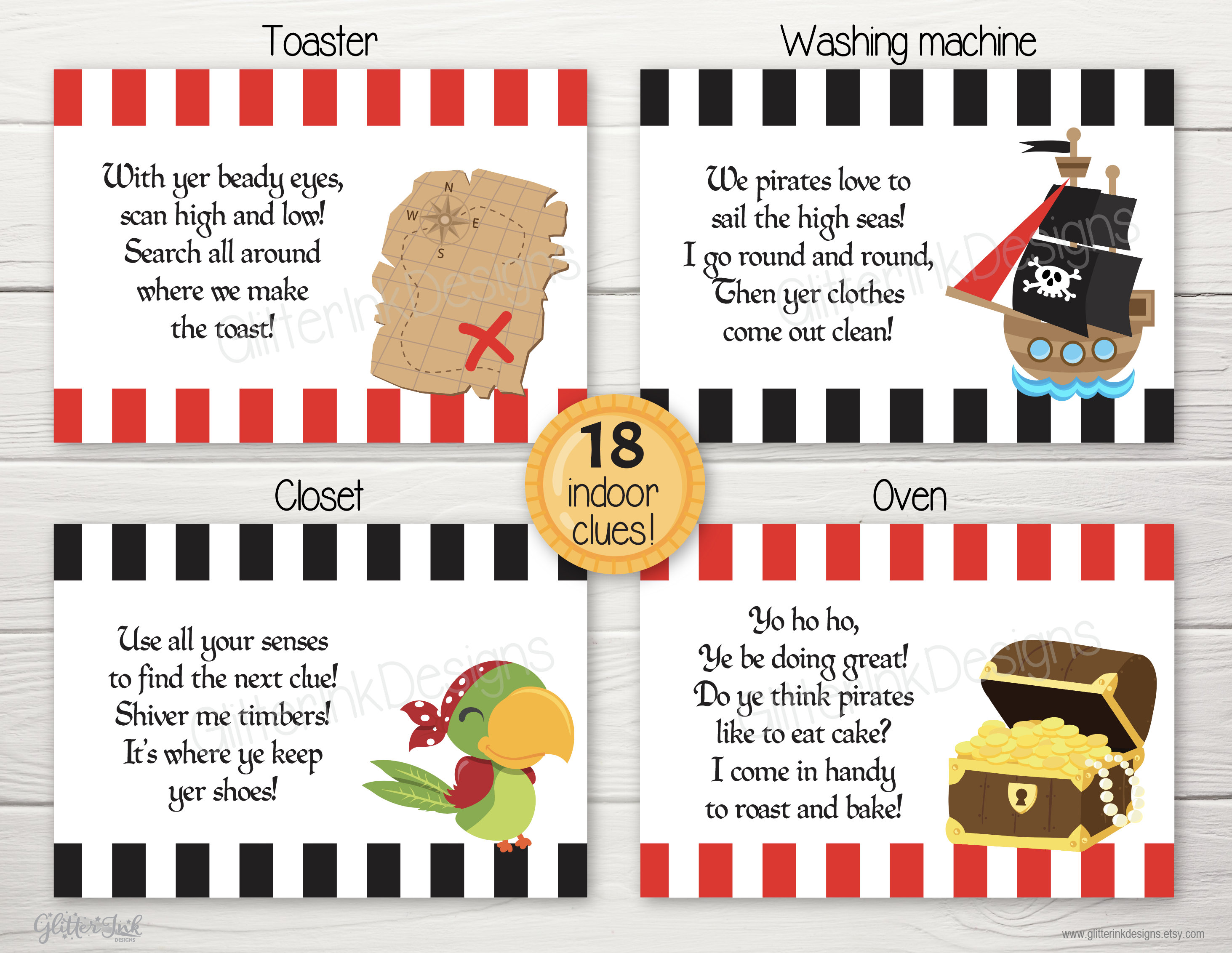 Indoor Pirate Treasure Hunt Clues for Kids With Rhyming Riddles, Pirate ...