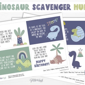 Dinosaur Scavenger Hunt Party Game Clue Cards, Roar Adventure Treasure ...