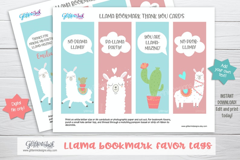 Llama Party Bookmark Favor / Llama Party Favors / Llama Thank - Etsy