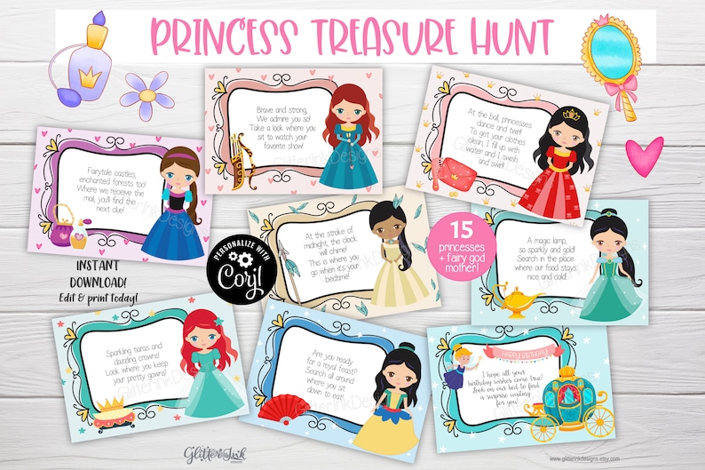 Fairytale Princess Printable Scavenger Hunt Clue Cards for Kids ...