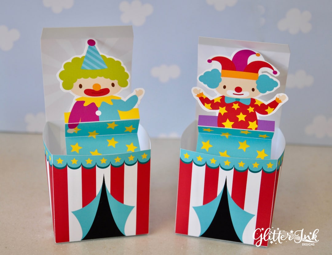 Circus Carnival Clown Jack in the Box Pop up Favor Box PDF Printable ...