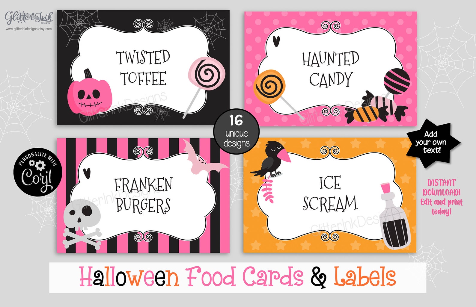 Halloween Party Food Tent Cards / Orange and Pink Halloween - Etsy