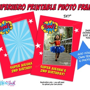 Super Hero Photo Frame Thank You Card Party Favors, Superhero Printable ...