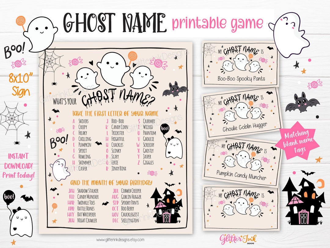 What's Your Ghost Name Game, Cute Ghosts Printable Sign Name Tags ...