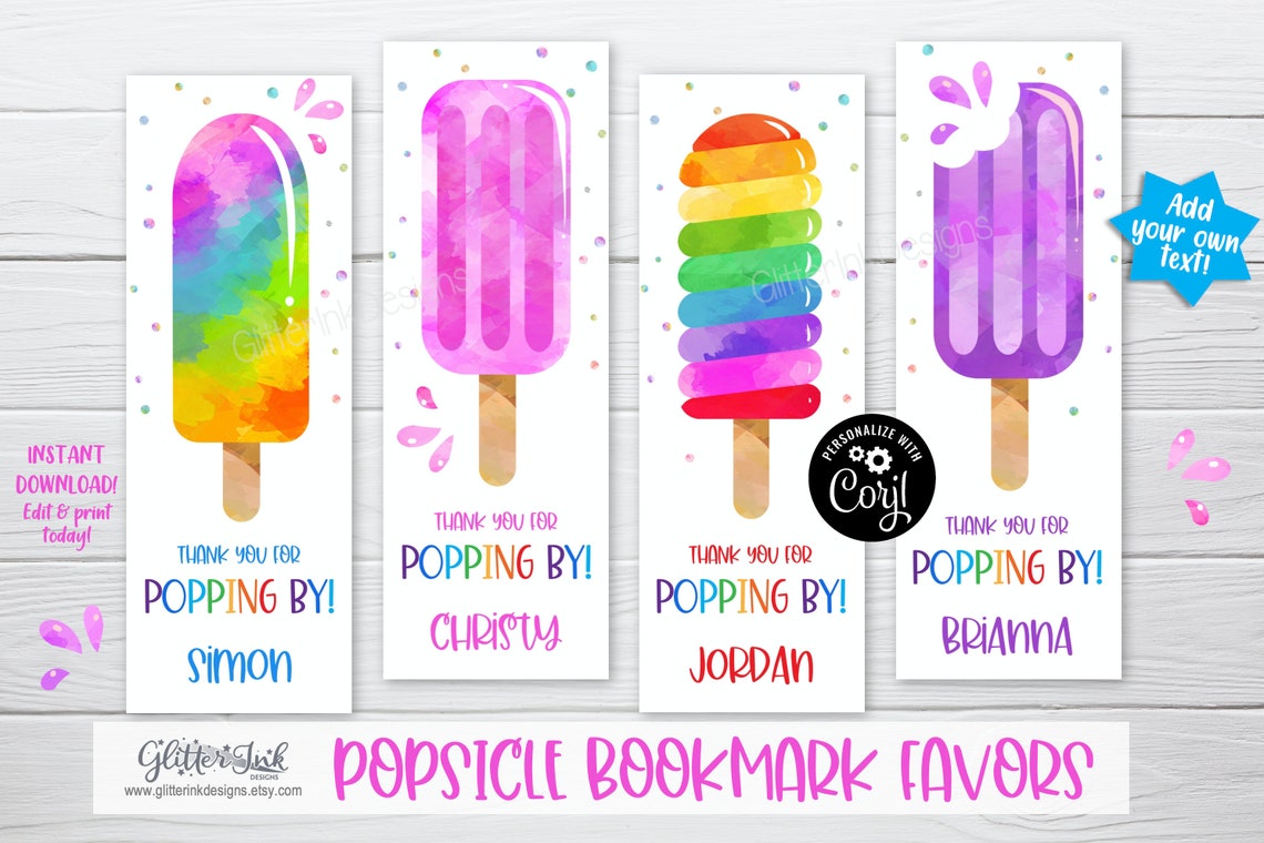 Popsicle Birthday Bookmark Favors / Popsicle Party Favors / | Etsy