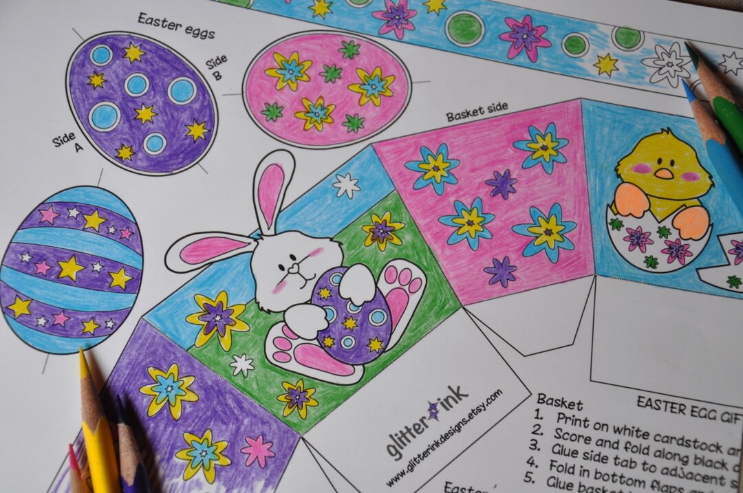 Mini Easter Basket Coloring Page / Easter Chick and Easter Bunny ...