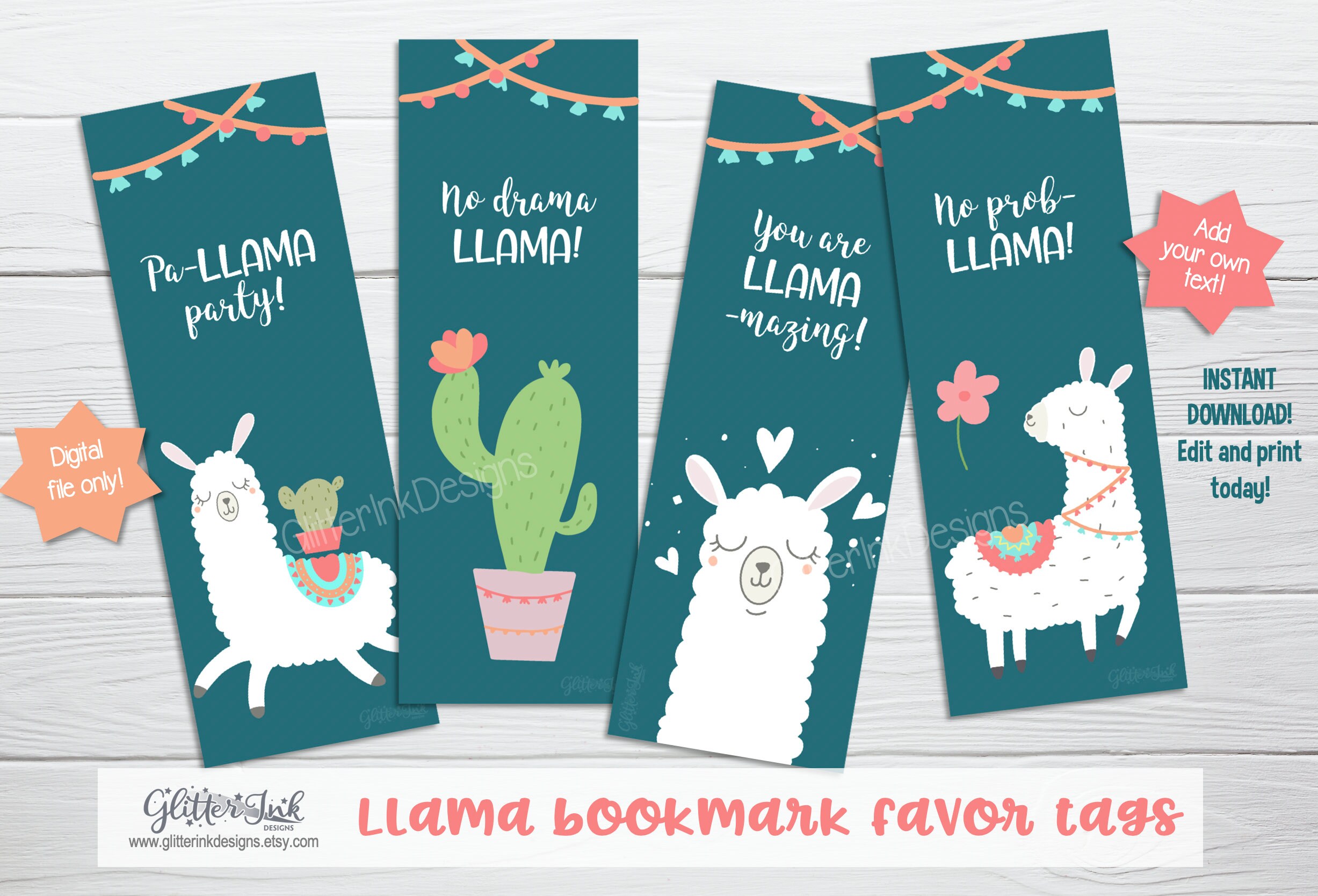 Llama Party Bookmark Favor / Llama Party Favors / Llama Thank | Etsy