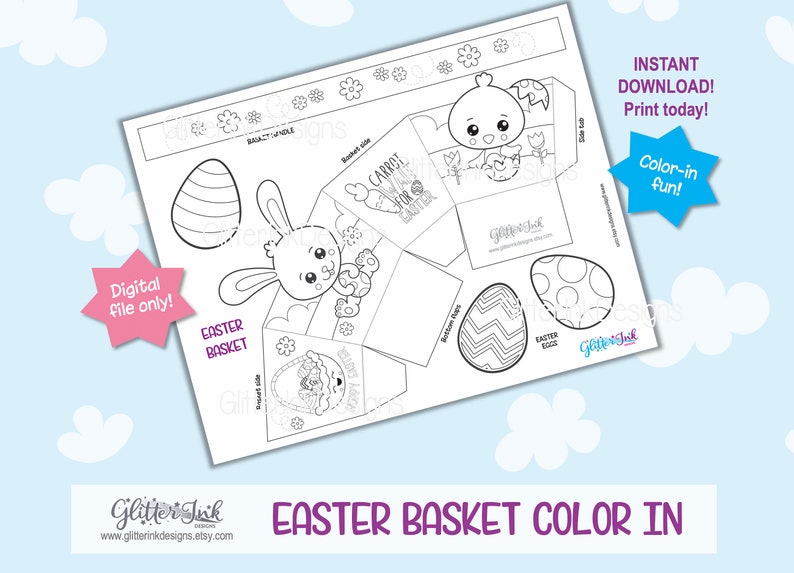 Mini Easter Basket Coloring Page / Easter Chick and Easter | Etsy