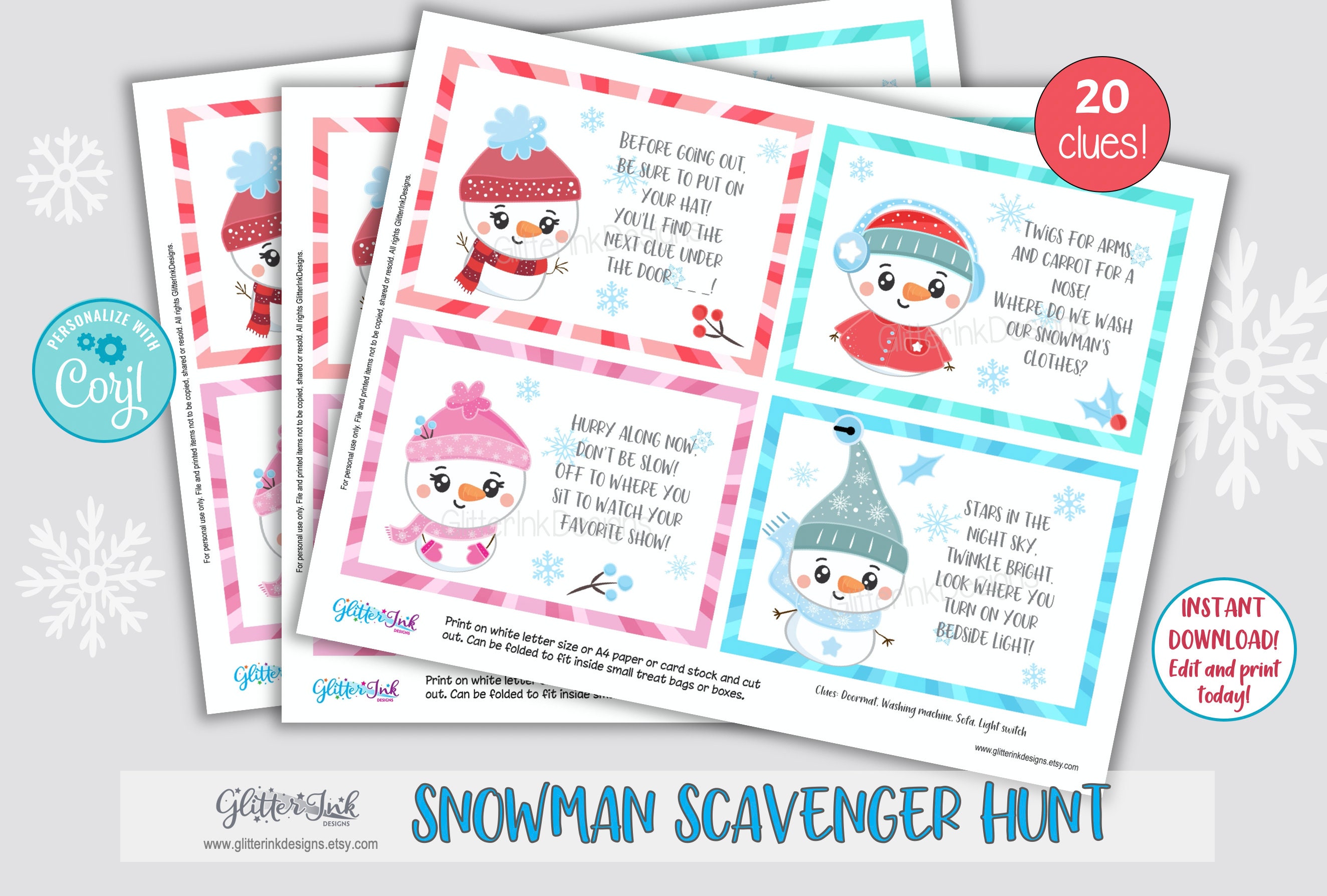 White Christmas Scavenger Hunt Clue Cards, Winter Wonderland Treasure ...