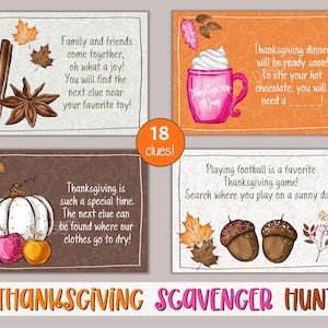 Thanksgiving Scavenger Hunt / Thanksgiving Treasure Hunt Clues ...
