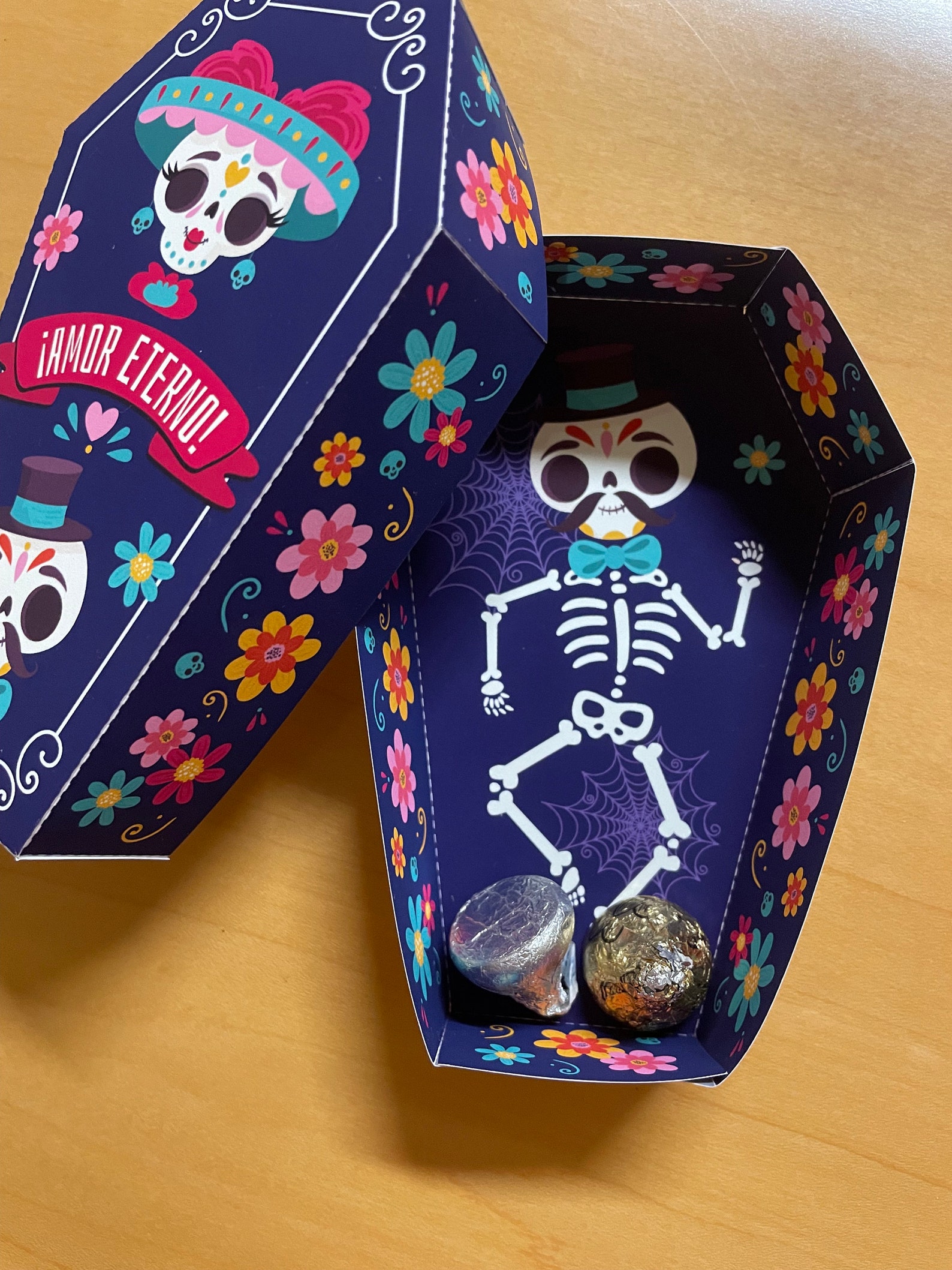 Day of the Dead Coffin Treat Box, Día De Los Muertos Sugar Skull Party ...