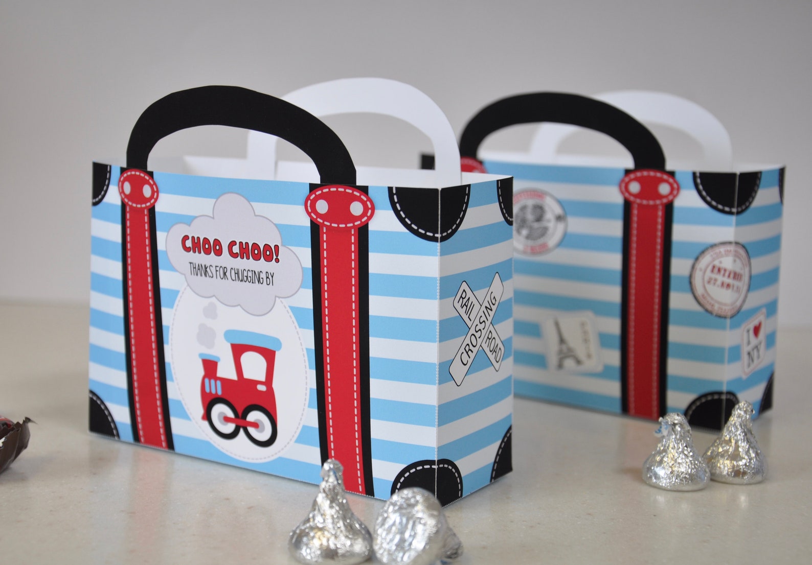 Train Party Suitcase Favor Box - Blue Red and Black Pdf Printable ...