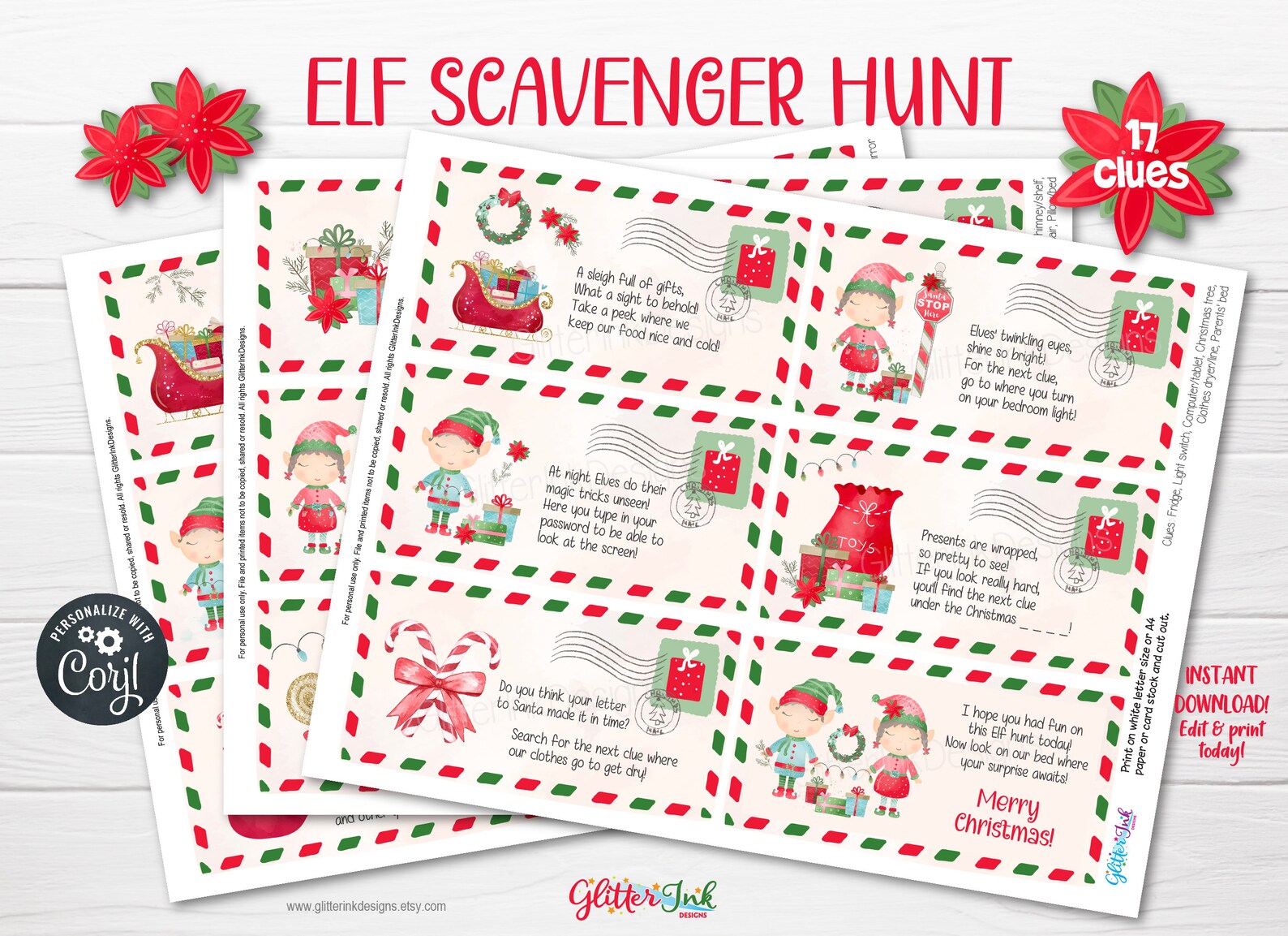 Elf Scavenger Hunt Clue Cards & Letter / Christmas Elves Kids Treasure ...