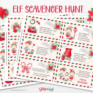 Elf Scavenger Hunt Clue Cards & Letter / Christmas Elves Kids Treasure ...