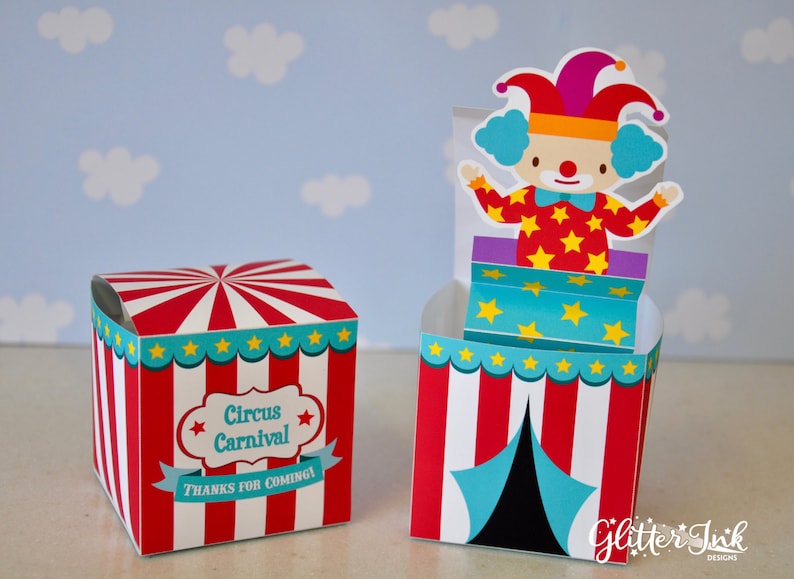 Circus Clown Jack in the Box Pop up Favor Box / Printable Carnival Big ...