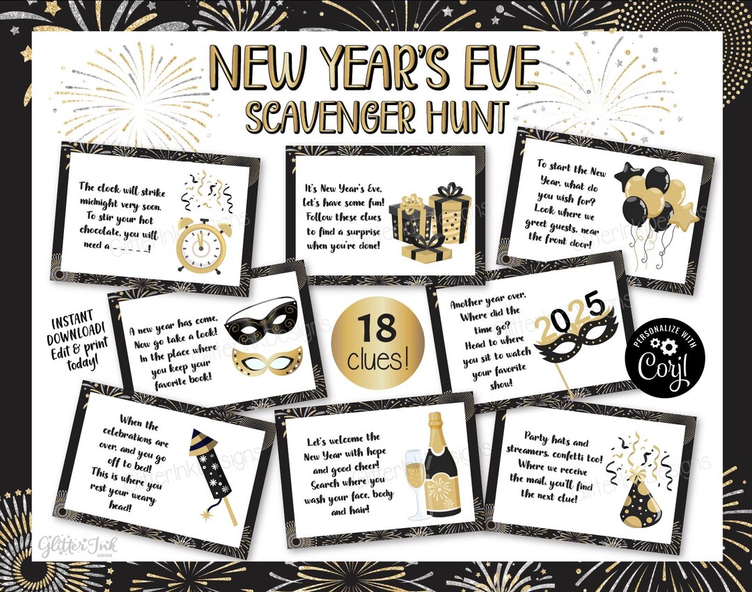 2025 New Years Eve Scavenger Hunt for Kids / New Year's Eve Party Games ...