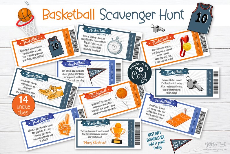 Basketball Scavenger Hunt Clue Cards / Basketball Birthday Kids ...