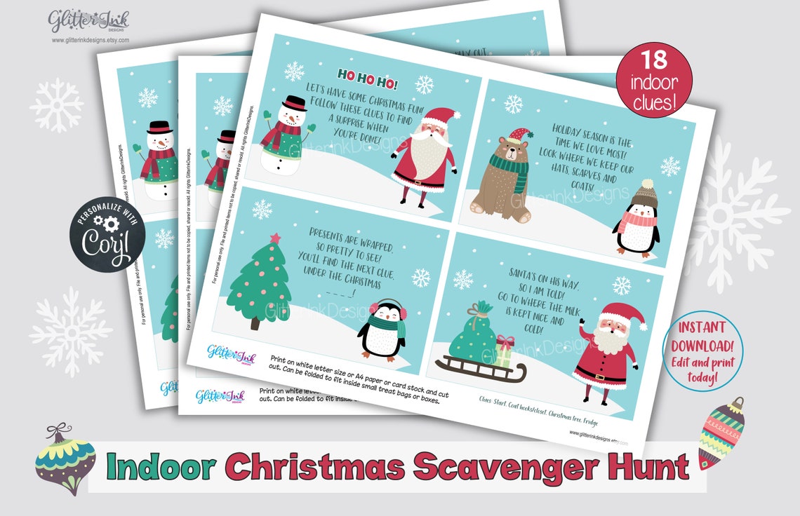 Indoor Christmas Scavenger Hunt Clue Cards / Christmas - Etsy