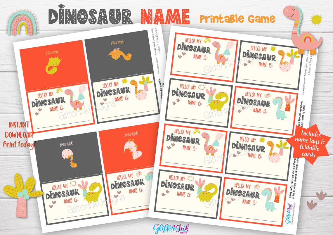 What's Your Dinosaur Name Printable Party Game / Dinosaur Party Decor ...