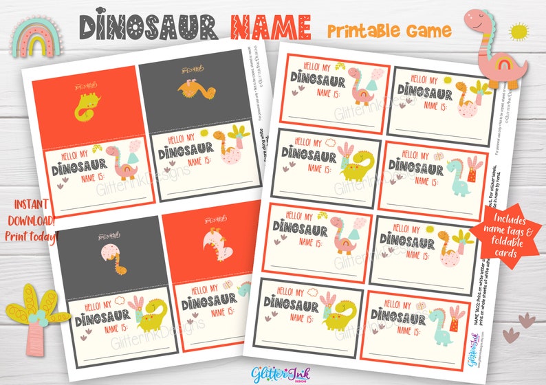 What's Your Dinosaur Name Printable Party Game / Dinosaur Party Decor ...