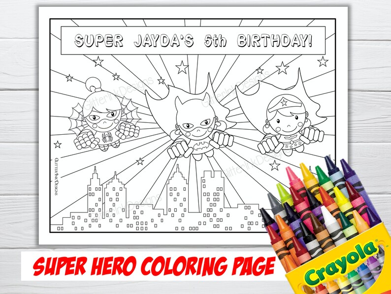 Super Hero Party Coloring Page / Flying Super Heroes Girls - Etsy
