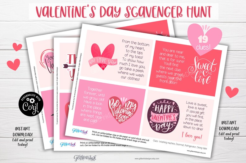 Valentine's Day Scavenger Hunt Printable Love Notes / Valentines Day ...