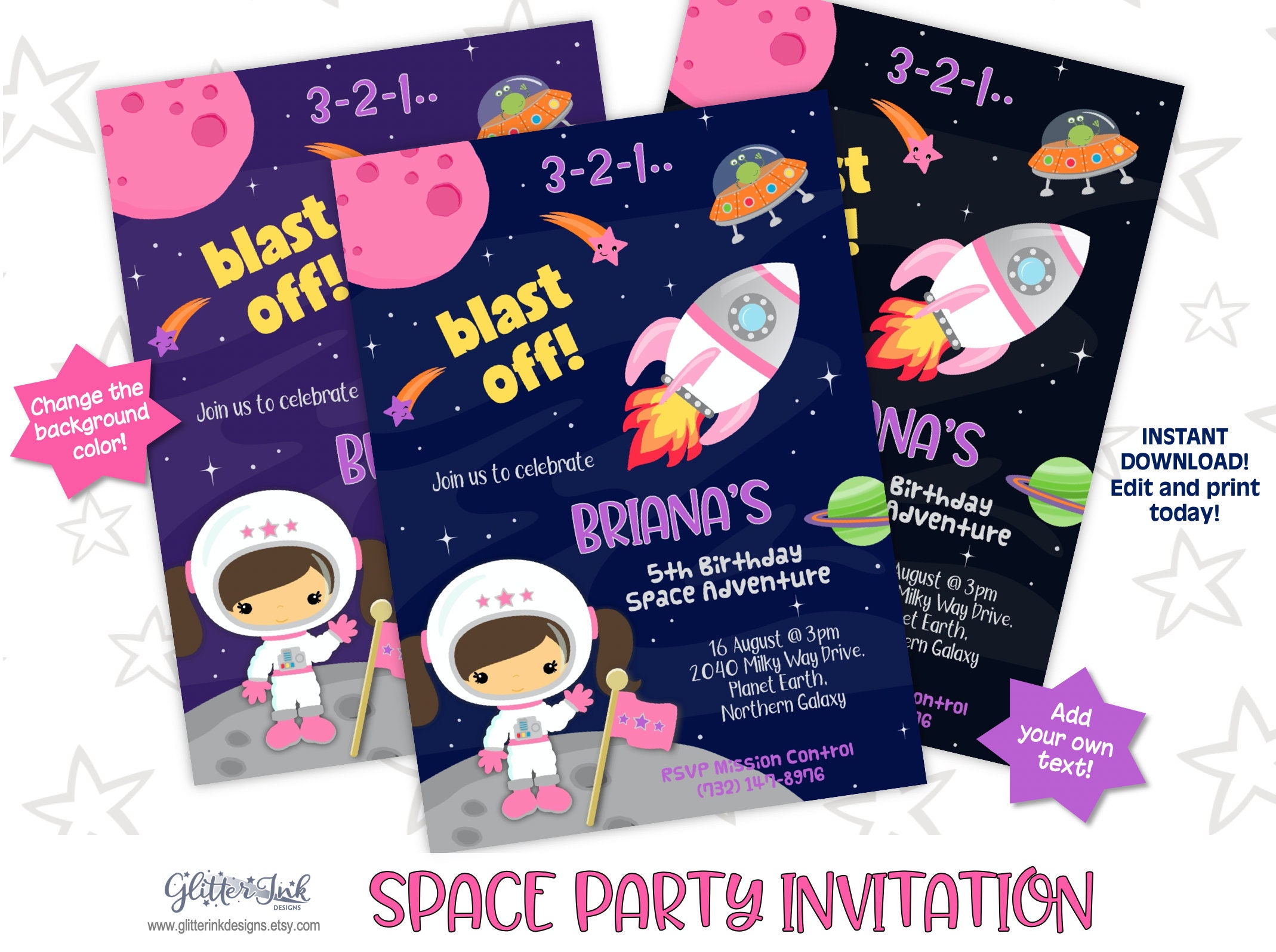 Outer Space Party Printable Invitation / Space Girl Astronaut | Etsy