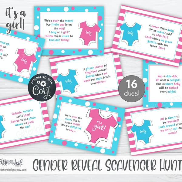Gender Reveal Scavenger Hunt Clues - Etsy