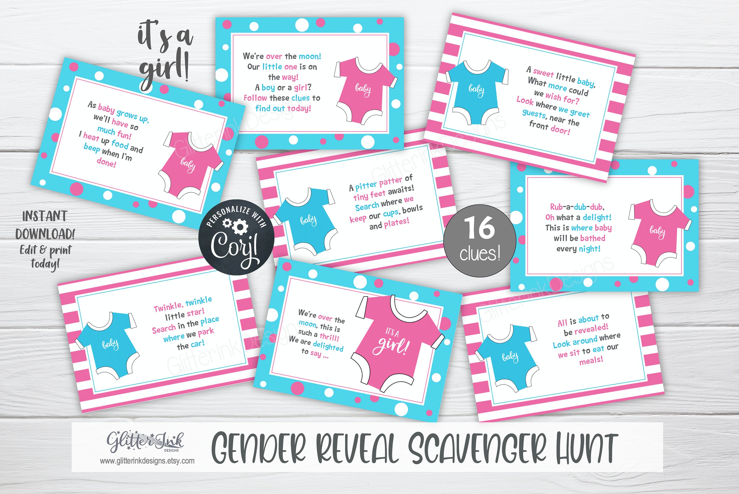 Gender reveal scavenger hunt clue cards / Gender reveal | Etsy