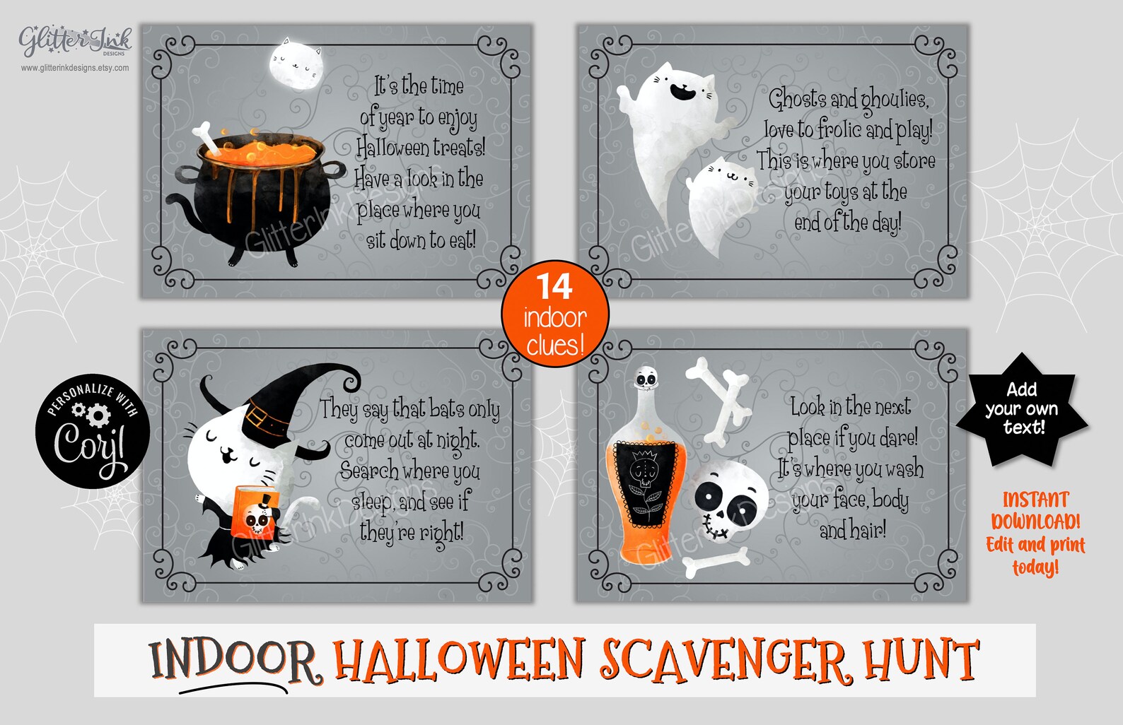 Indoor Halloween Scavenger Hunt / Kids Halloween Treasure Hunt Clues ...