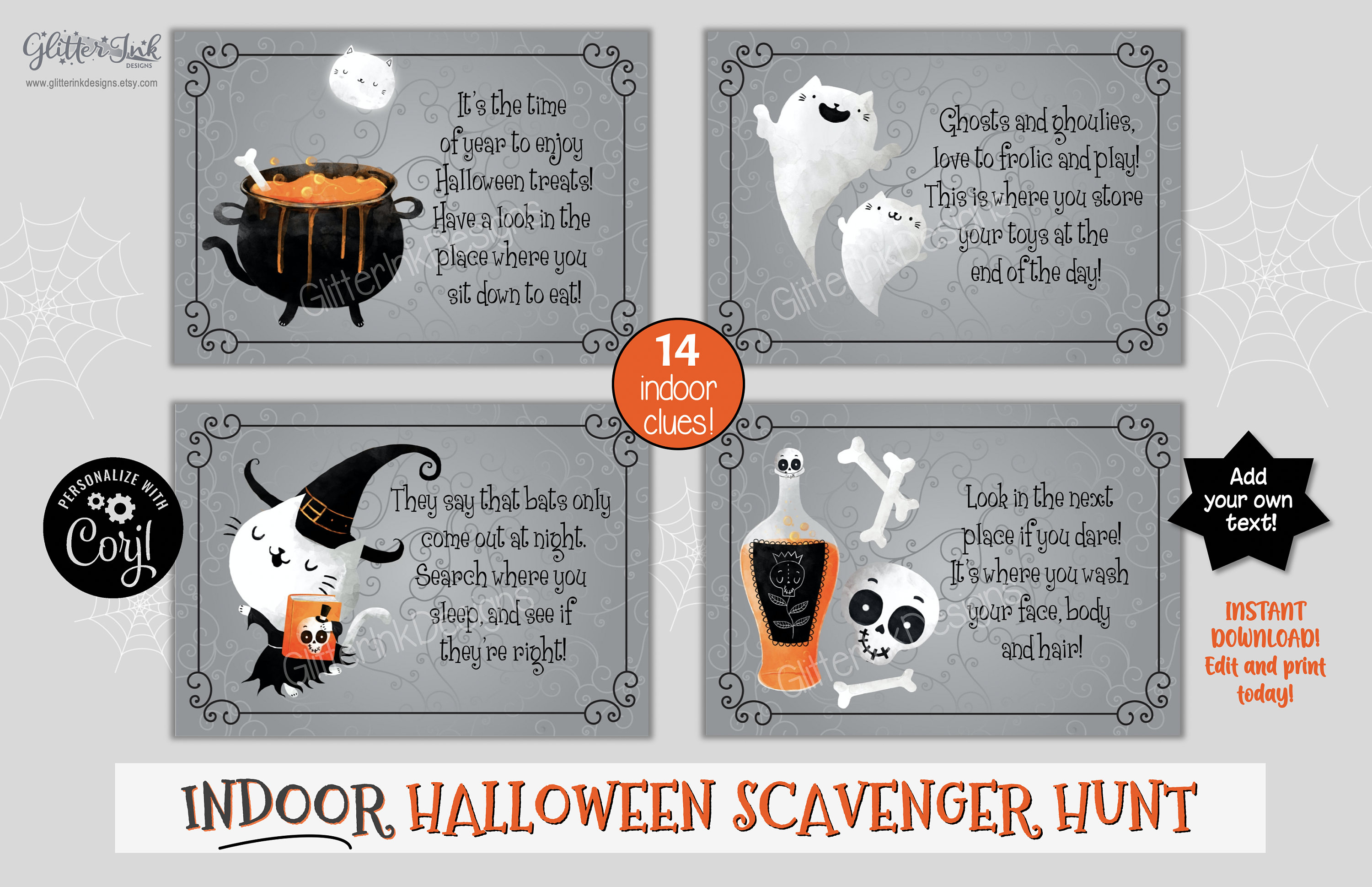 Indoor Halloween Scavenger Hunt / Kids Halloween Treasure Hunt Clues ...