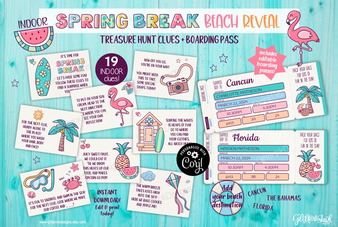 Spring Break Surprise Trip Reveal Scavenger Hunt & Printable Tickets ...