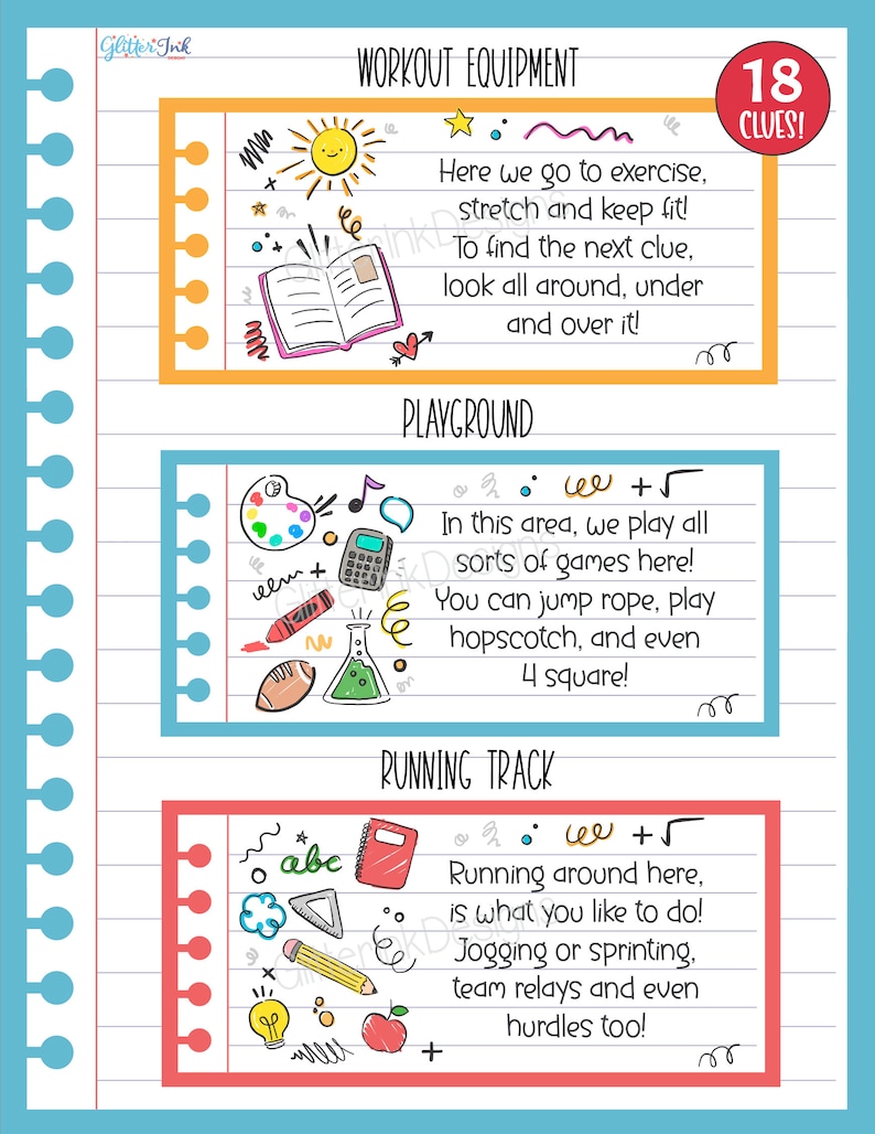 School Yard Outdoor Playground Scavenger Hunt Rhyming Riddle Clue Cards ...