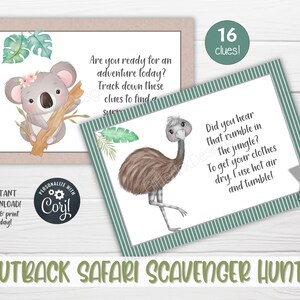 Jungle Safari Animal Scavenger Hunt Clue Cards / Australian Outback ...