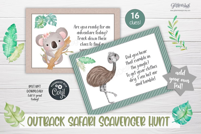 Jungle Safari Animal Scavenger Hunt Clue Cards / Australian - Etsy