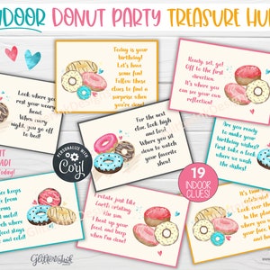 Donut Birthday Indoor Scavenger Hunt Clue Cards / Donut Party Kids ...