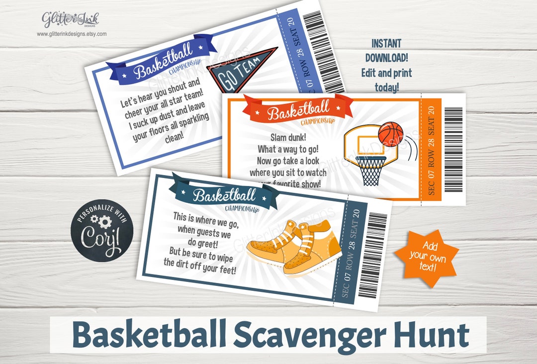 Basketball Scavenger Hunt Clue Cards / Basketball Birthday Kids ...