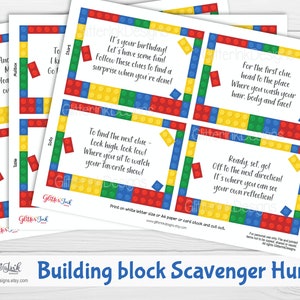 Building Blocks Scavenger Hunt Clues for Kids Birthday, Printable ...