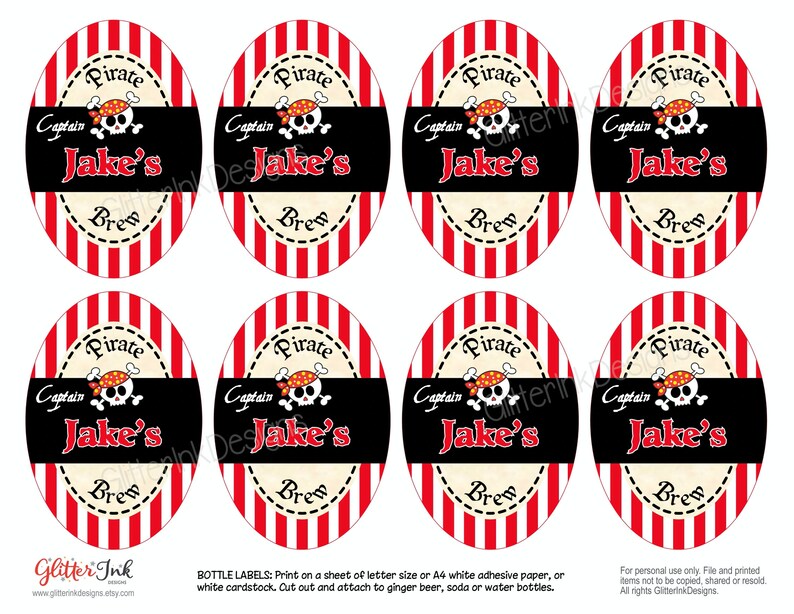 Pirate Party Printable Water Bottle Labels / Pirate Birthday Editable ...
