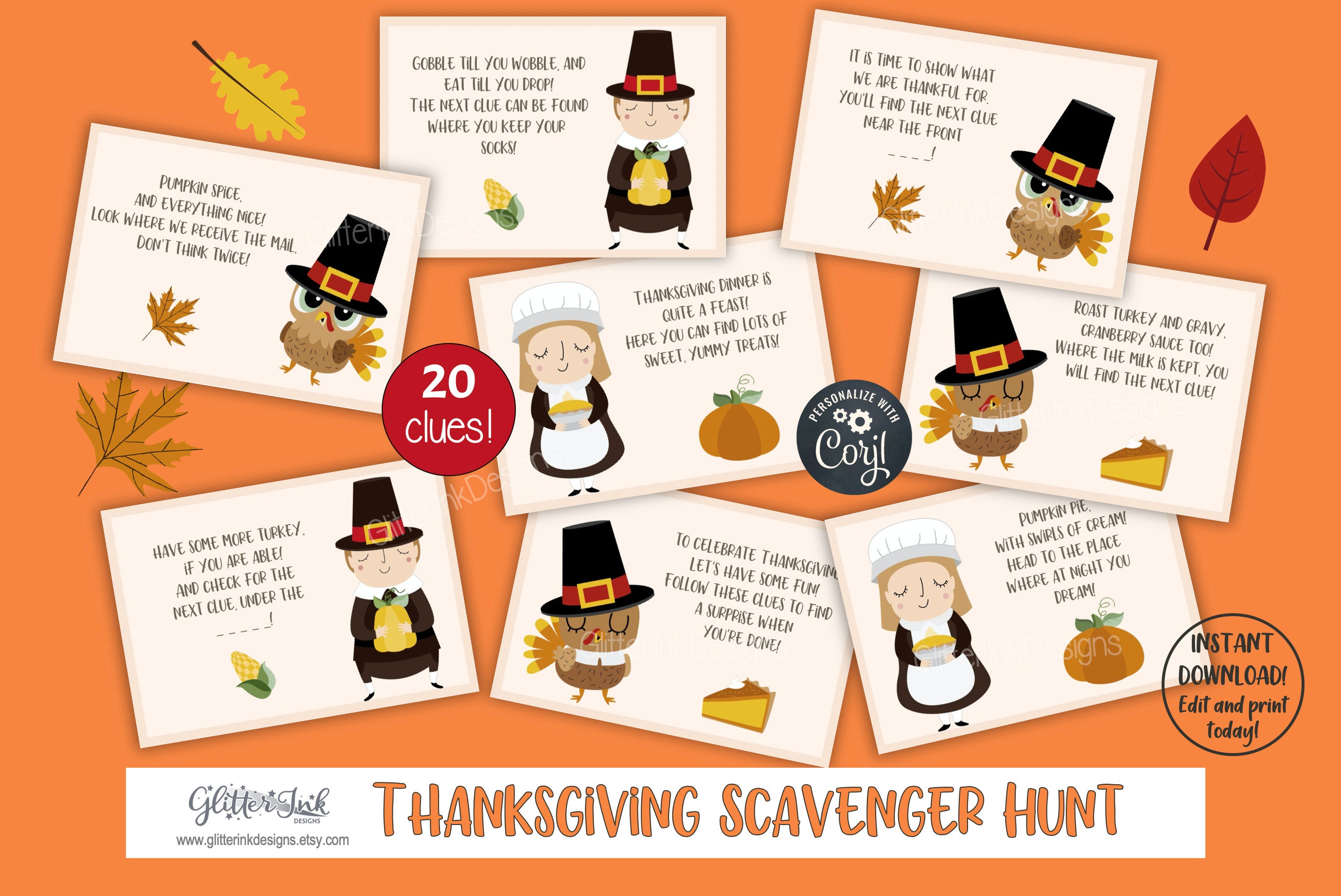 Thanksgiving scavenger hunt clue cards / Thanksgiving treasure | Etsy