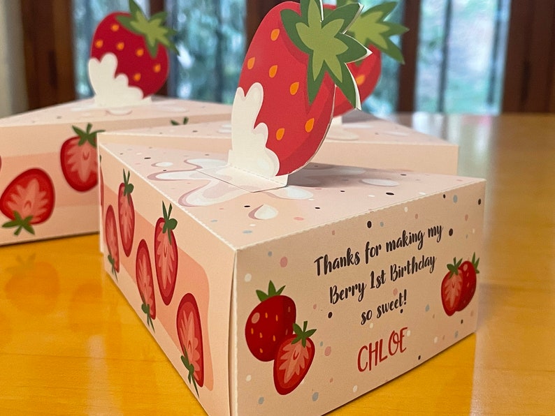 Strawberry Birthday Printable Cake Slice Box, Very Berry First Birthday ...