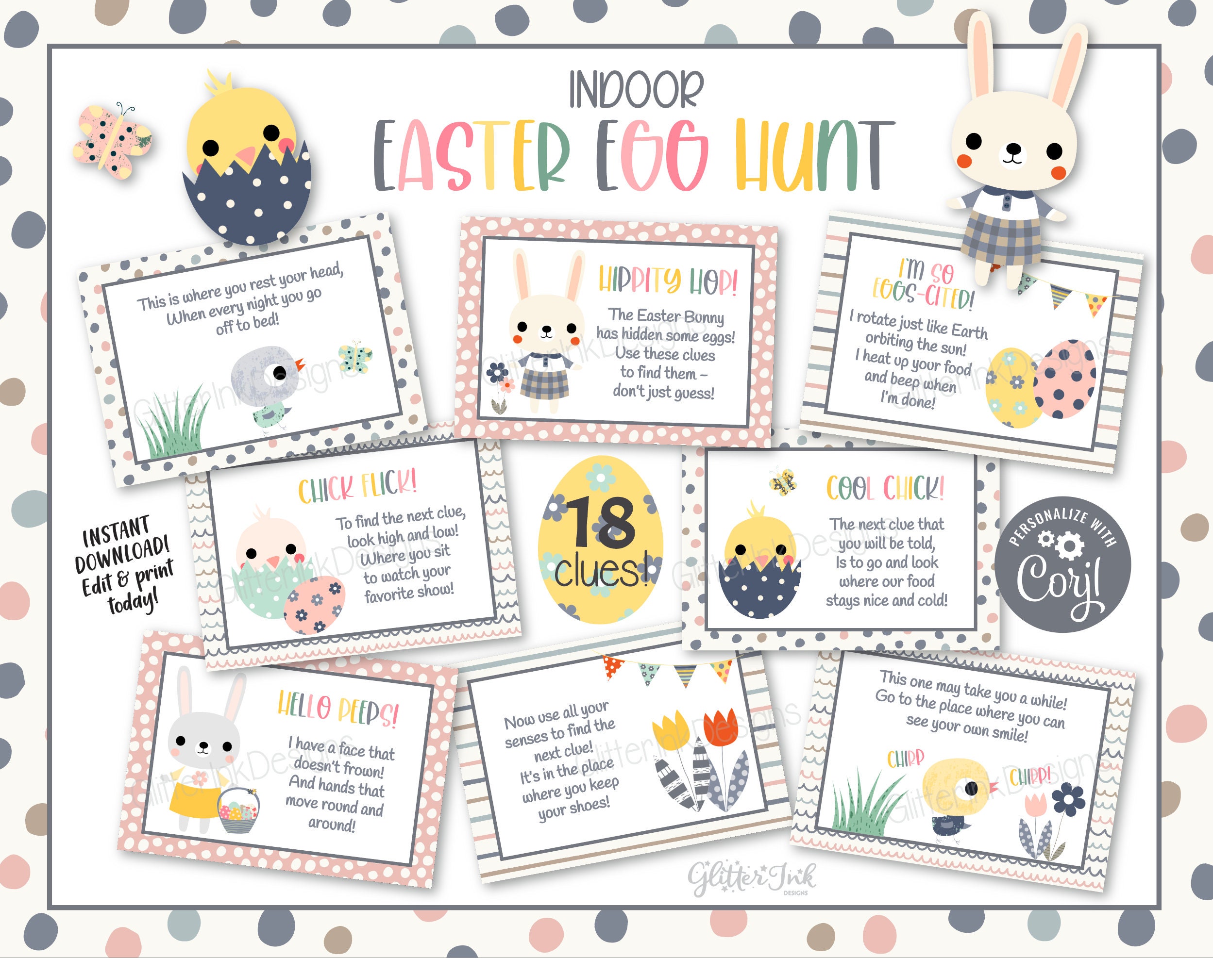 Indoor Easter Scavenger Hunt for Kids / Easter Egg Hunt Clues Editable ...