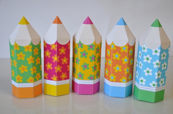 Back to school pencil box / Printable 3D Pencil favor box template ...